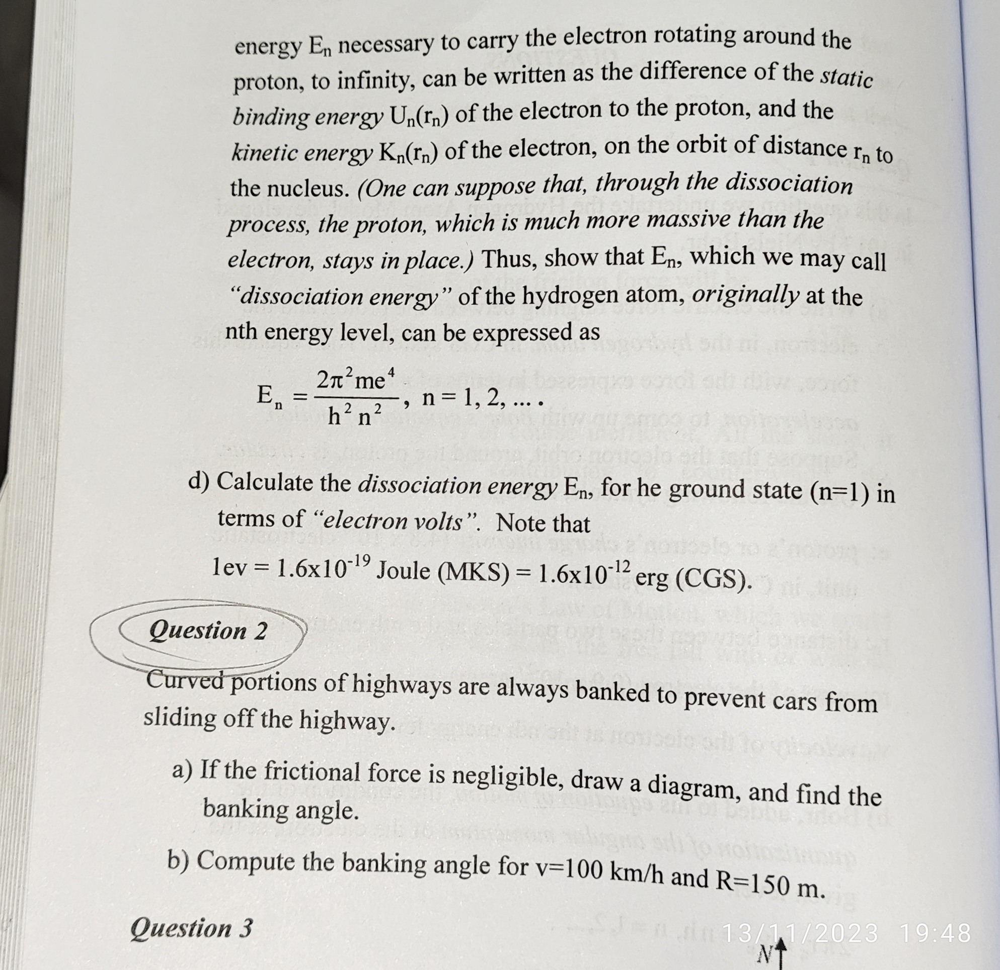 Solved Question 1 In this question we undertake the Hydrogen | Chegg.com