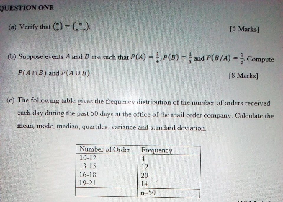 Solved QUESTION ONE (a) Verify that () = (-). [5 Marks] (6) | Chegg.com