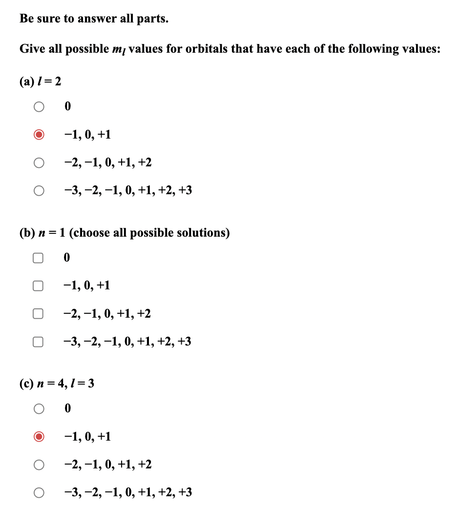 Solved Be sure to answer all parts. Give all possible ml | Chegg.com