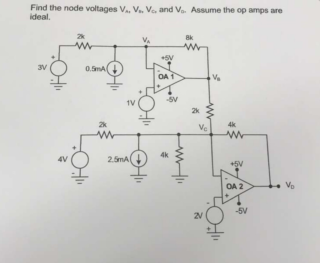Solved Find the node voltages Va, Ve, V, and Vo. Assume the | Chegg.com
