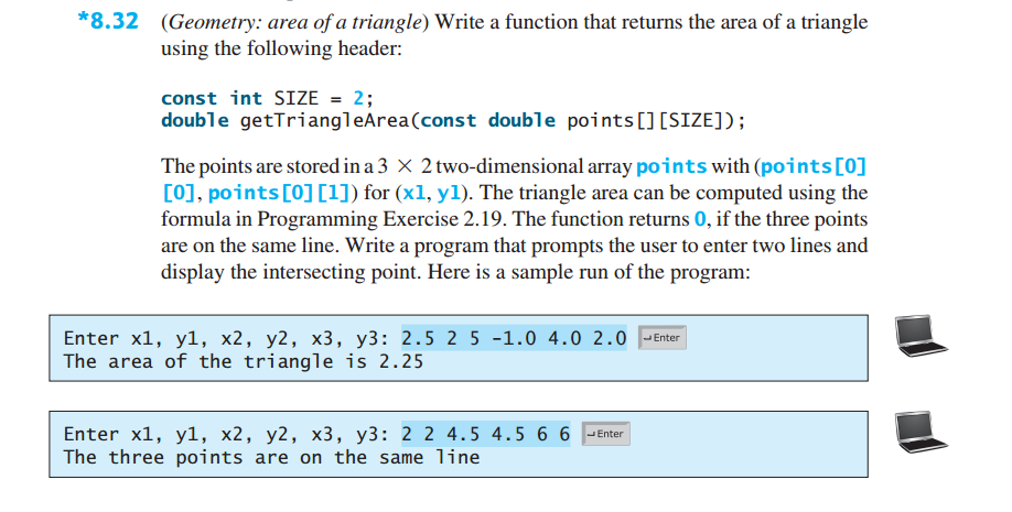 Solved *8.32 (Geometry: area of a triangle) Write a function | Chegg.com