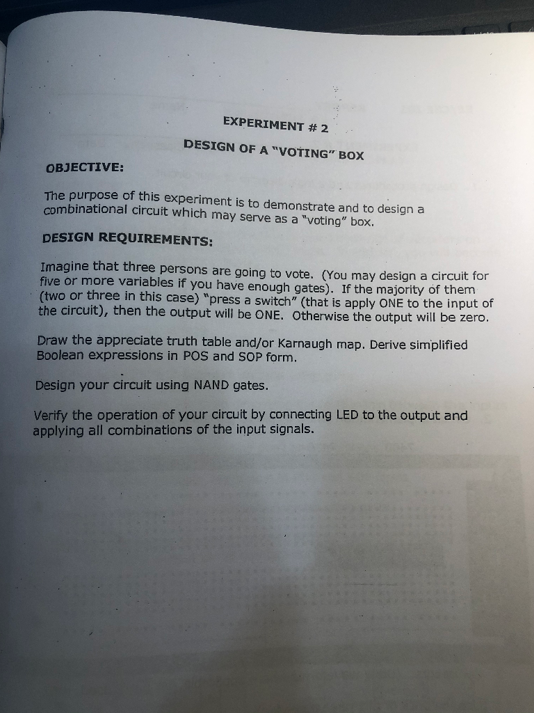 Solved EXPERIMENT # 2 DESIGN OF A "VOTING" BOX OBJECTIVE: | Chegg.com