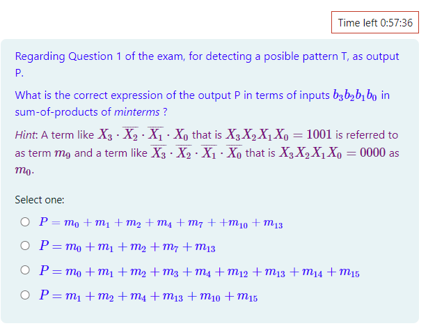 Solved Time left 0:57:36Regarding Question 1 ﻿of the exam, | Chegg.com