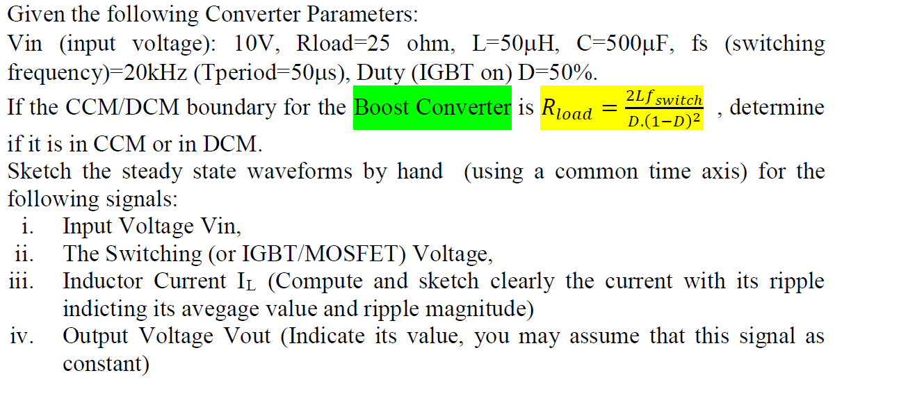 Solved Given the following Converter Parameters: Vin (input | Chegg.com