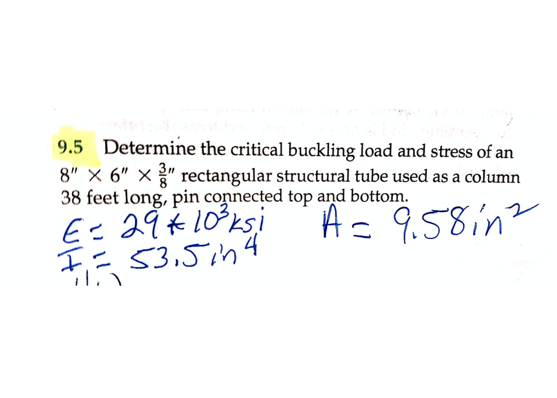 Solved 9.5 Determine the critical buckling load and stress | Chegg.com