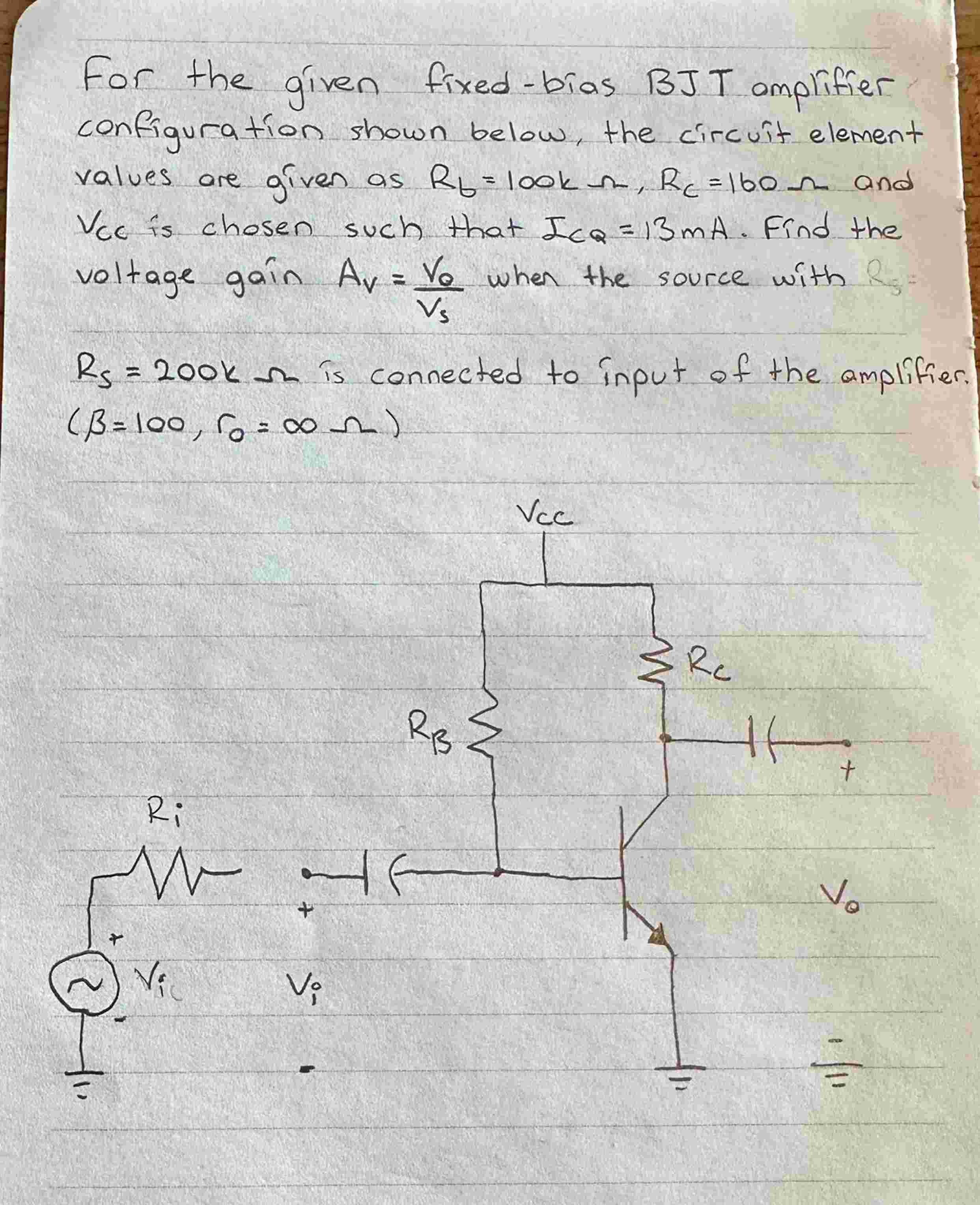 Solved For the given fixed-bias BJT ﻿amplifierconfiguration | Chegg.com