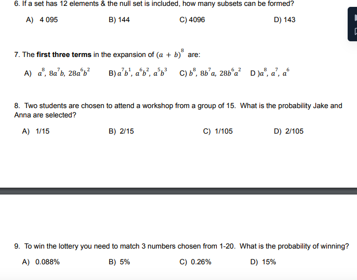 Solved If a set has 12 ﻿elements & the null set is included, | Chegg.com