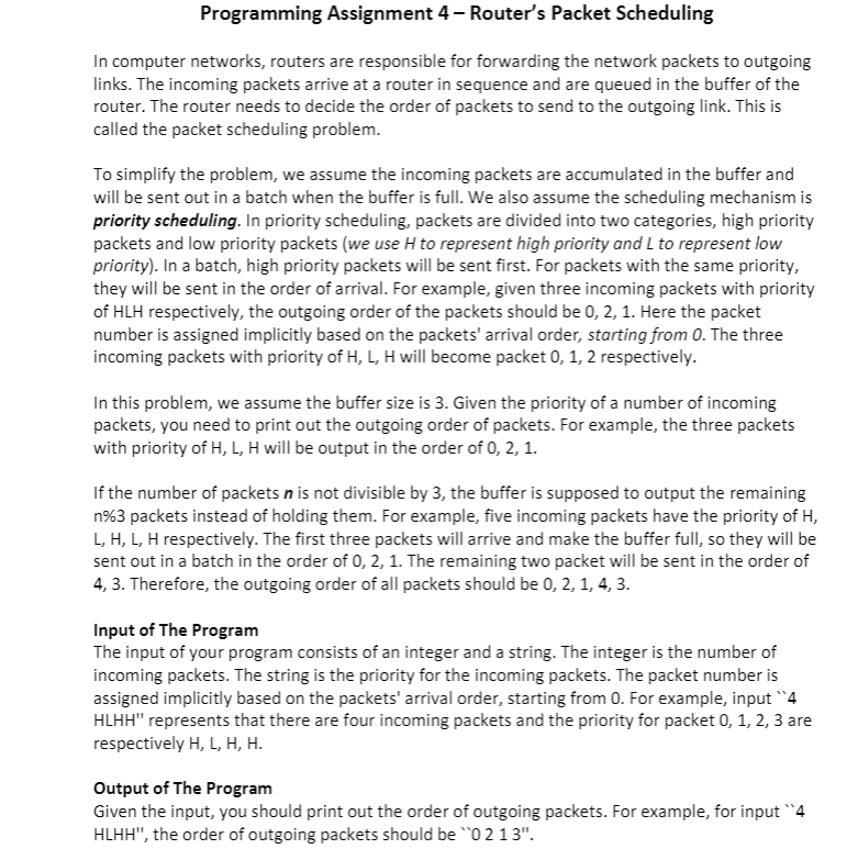 Solved Programming Assignment 4 - Router's Packet Scheduling | Chegg.com