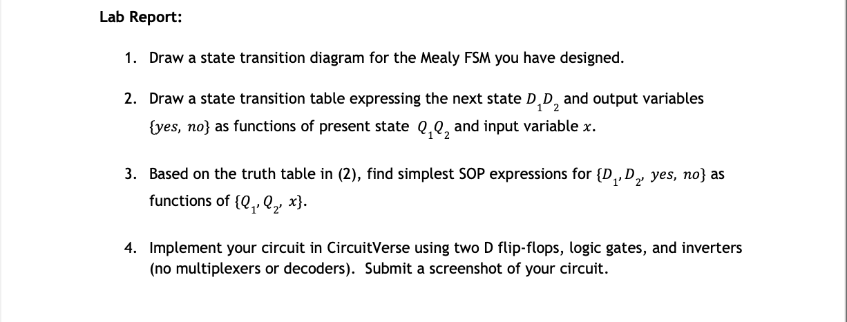 Solved ECE 265, Experiment 9 Design of a Mealy Finite-State | Chegg.com