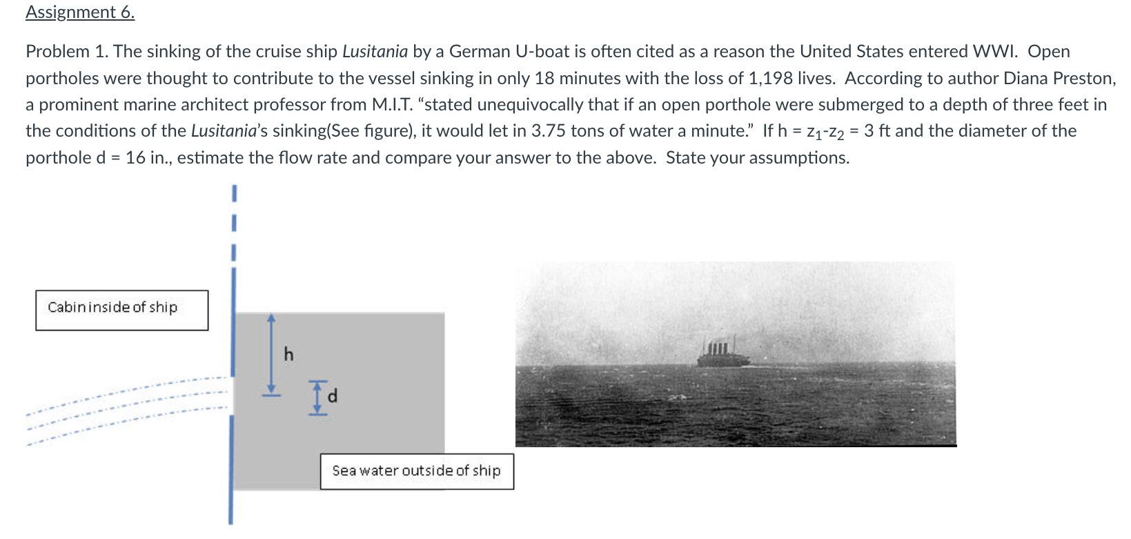 Solved Problem 1. The sinking of the cruise ship Lusitania | Chegg.com