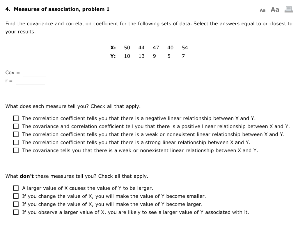Solved Aa 4. Measures of association, problem 1 Aa Find the | Chegg.com