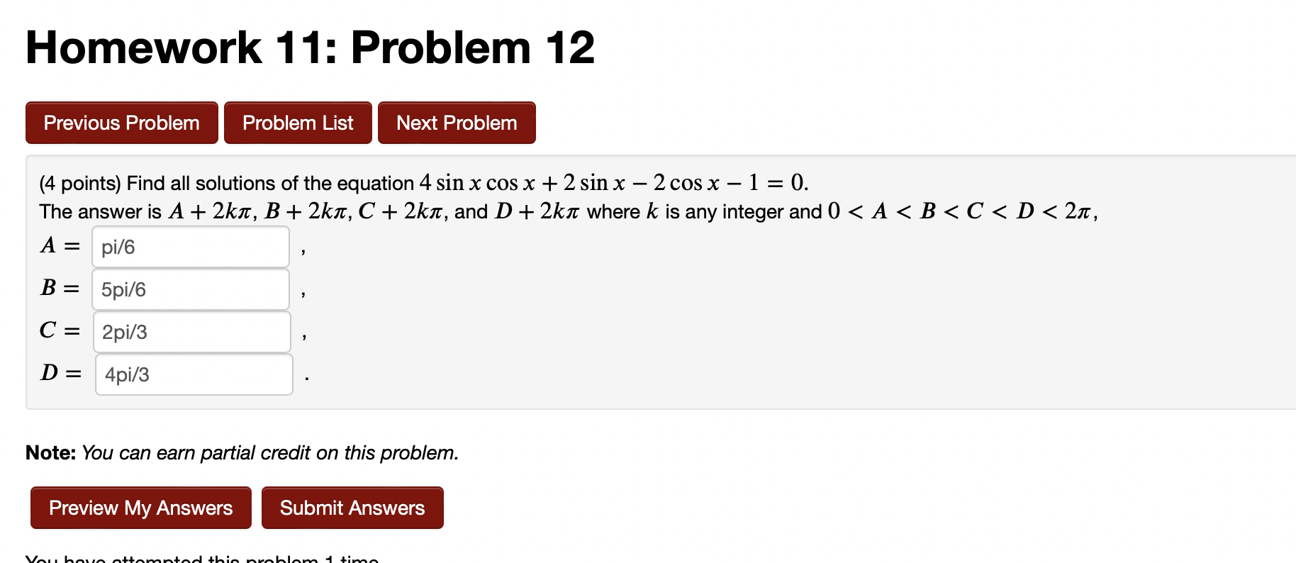 Solved Homework 11: Problem 12 Previous Problem Problem List | Chegg.com