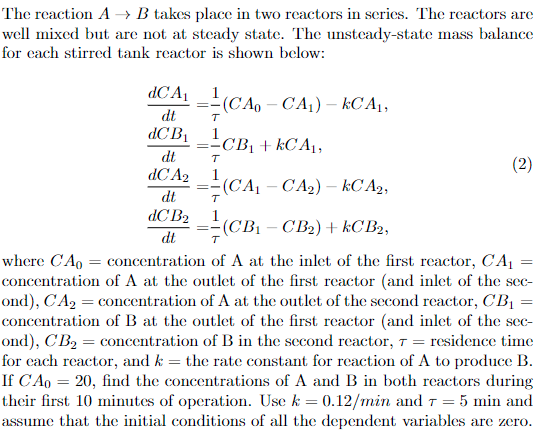 Solved The reaction A→B takes place in two reactors in | Chegg.com