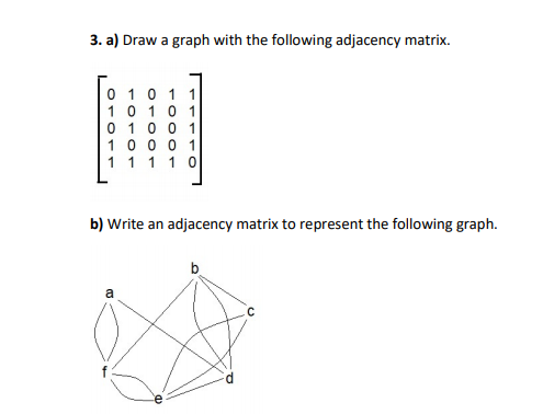 Solved 3. a) Draw a graph with the following adjacency | Chegg.com