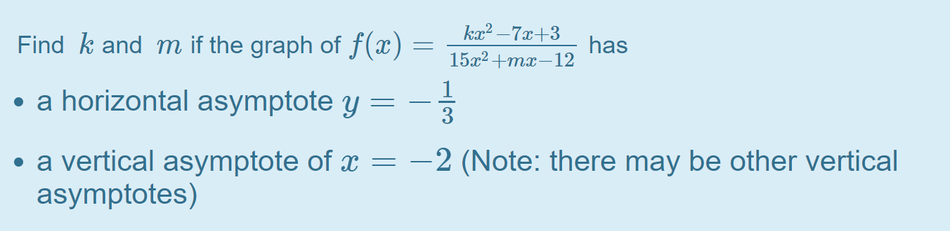 Solved kx2—7x+3 Find k and m if the graph of f(2) has 15x2 | Chegg.com