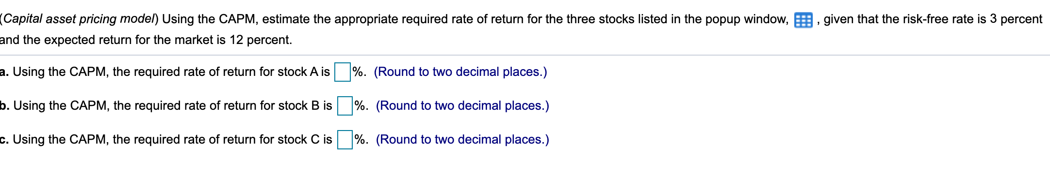 Solved (Capital asset pricing model) Using the CAPM, | Chegg.com