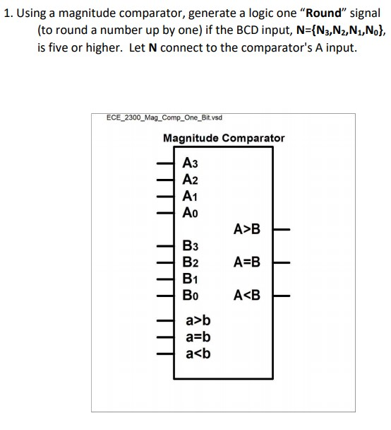 Solved 1. Using a magnitude comparator, generate a logic one | Chegg.com