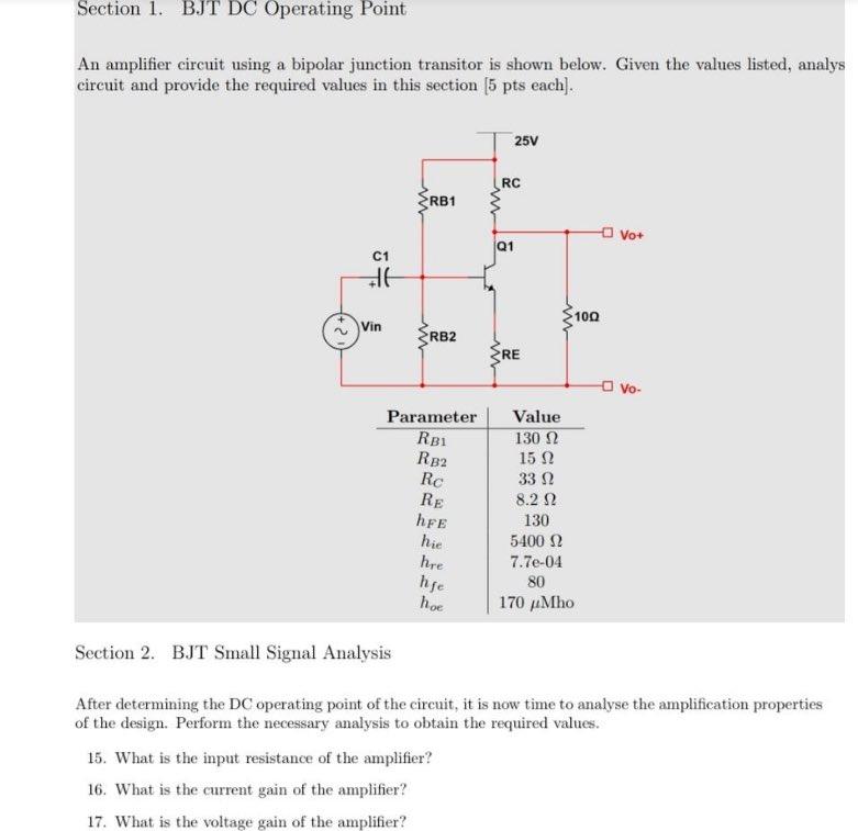 Solved Section 1. BJT DC Operating Point An amplifier | Chegg.com