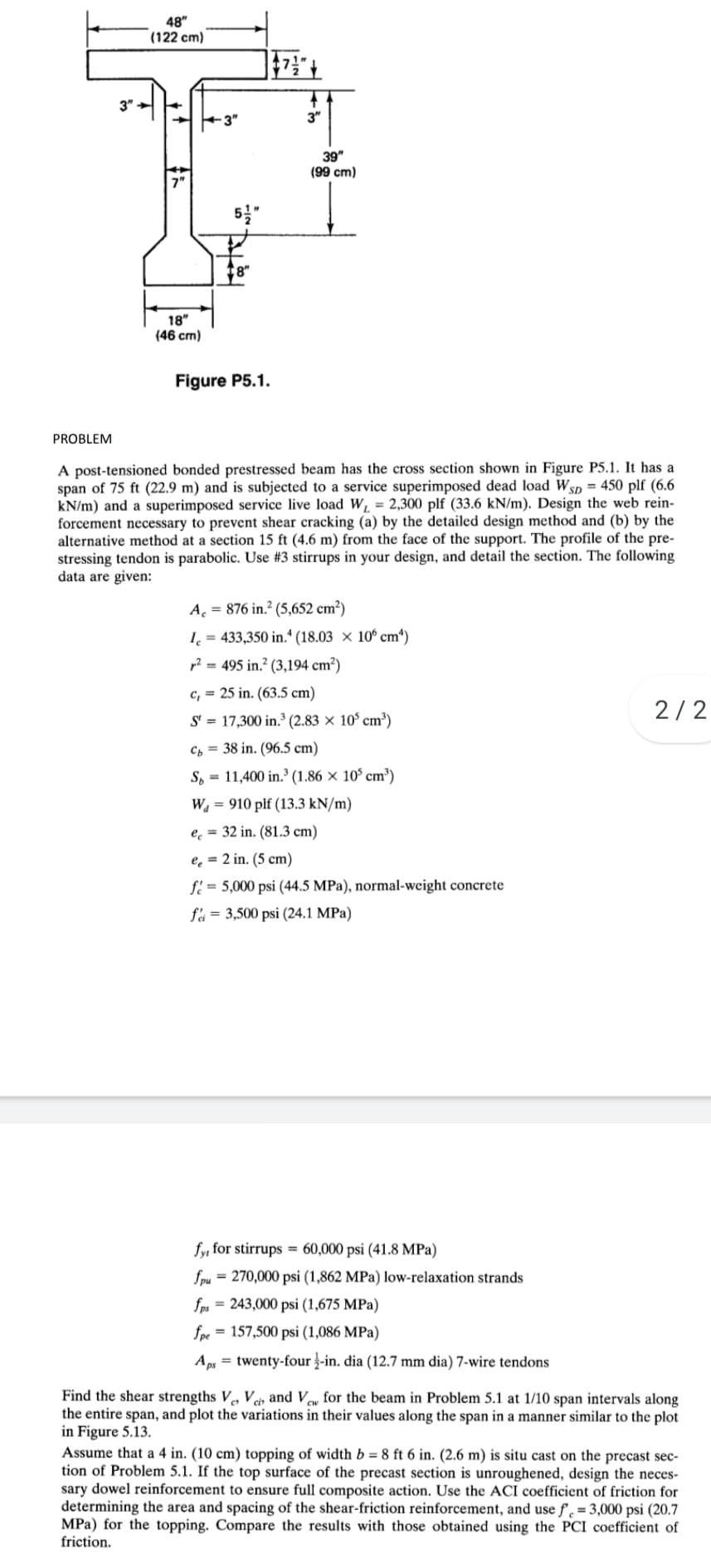 Solved Figure P5.1. PROBLEM A post-tensioned bonded | Chegg.com