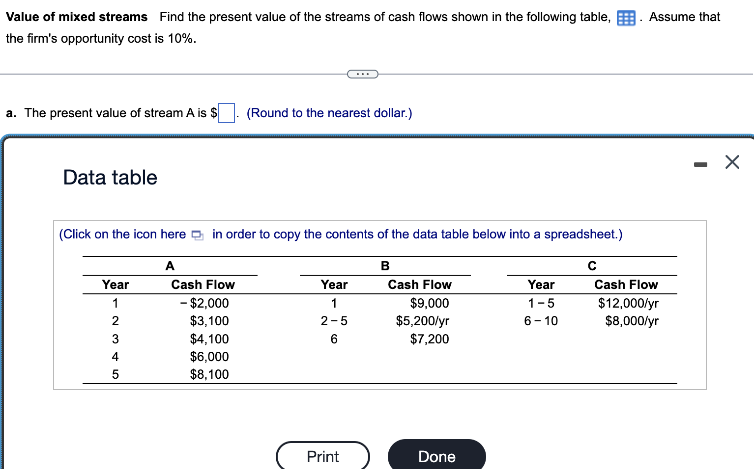 Solved Value of mixed streams Find the present value of the | Chegg.com