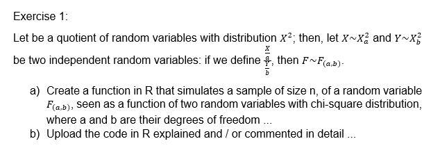 Solved Exercise 1: Let be a quotient of random variables | Chegg.com