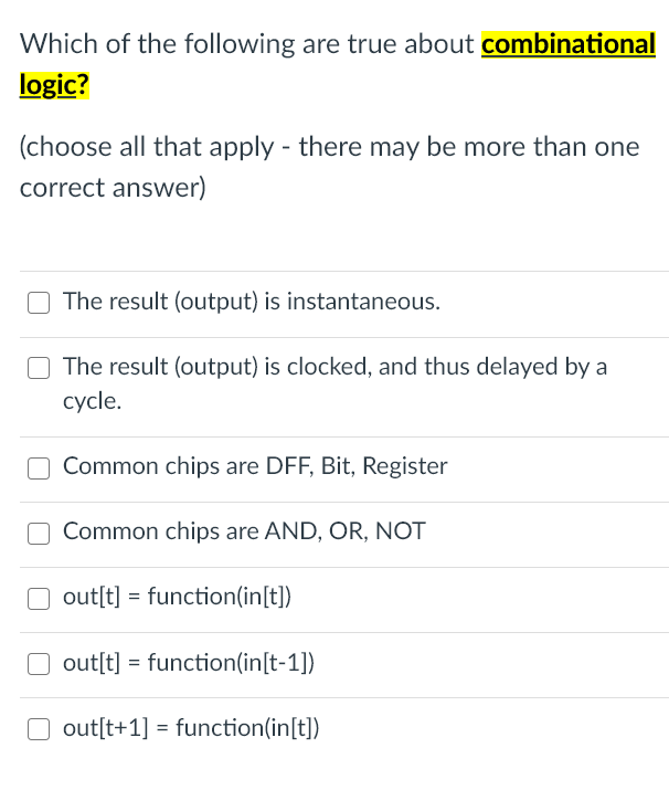 Solved Which of the following are true about combinational | Chegg.com