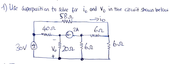 Solved 1) Use superposition to solve for i0 and V0 in the | Chegg.com