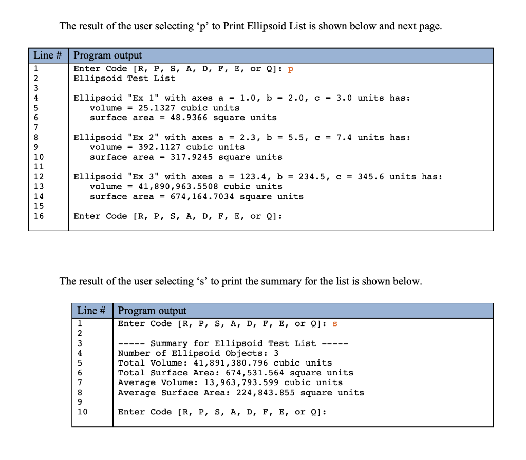 Solved Requirements: Create an EllipsoidListMenuApp class | Chegg.com