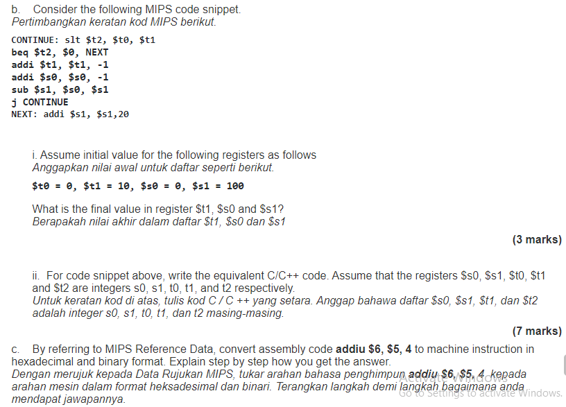 Solved b. Consider the following MIPS code snippet. | Chegg.com Solved b. Consider the following MIPS code snippet. | Chegg.com
