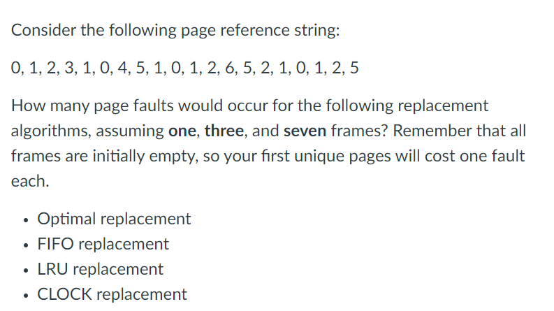 Solved Consider the following page reference string: 0, 1, | Chegg.com