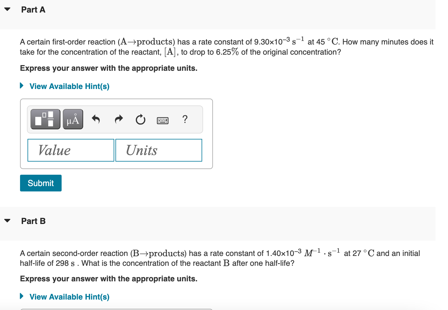 Solved Part a: A certain first-order reaction | Chegg.com