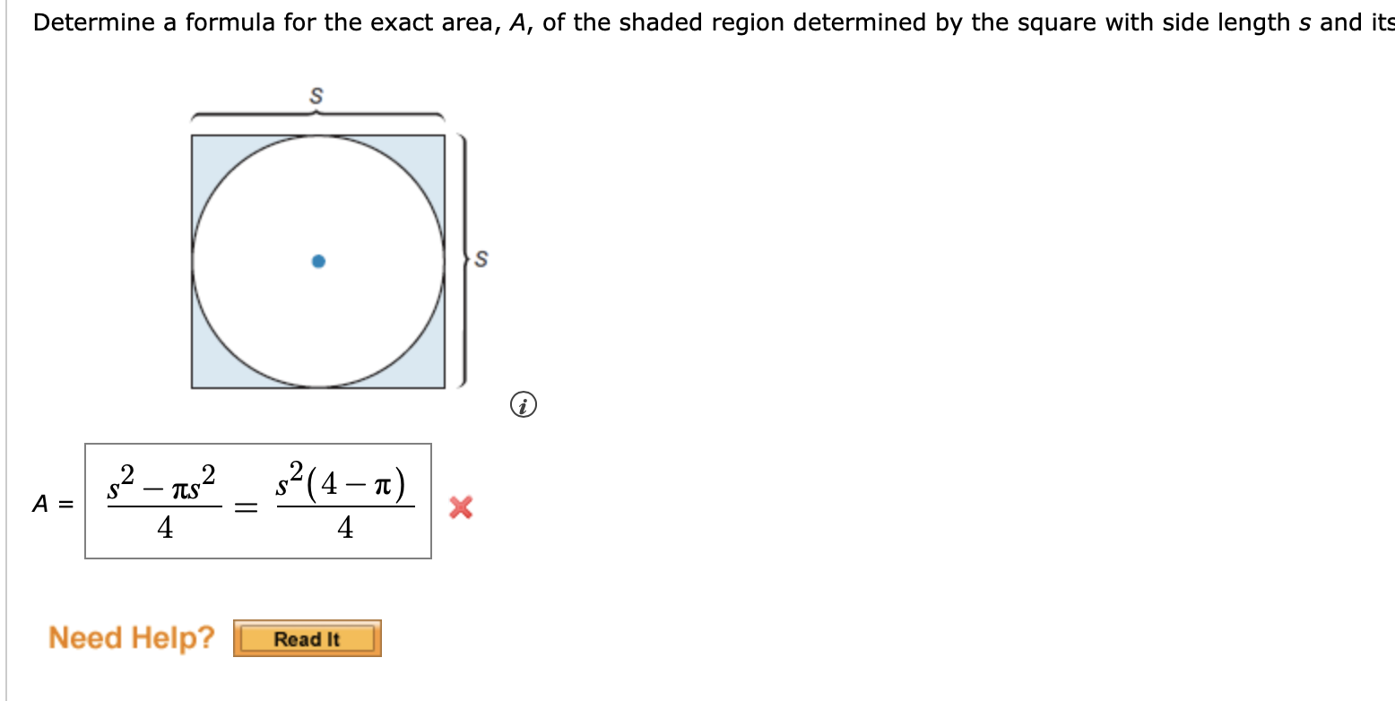 Solved Determine a formula for the exact area, A, of the | Chegg.com
