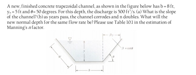 Solved A new, finished concrete trapezoidal channel, as | Chegg.com