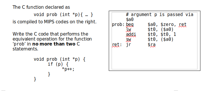 Solved The C function declared as void prob (int *p) {... } | Chegg.com