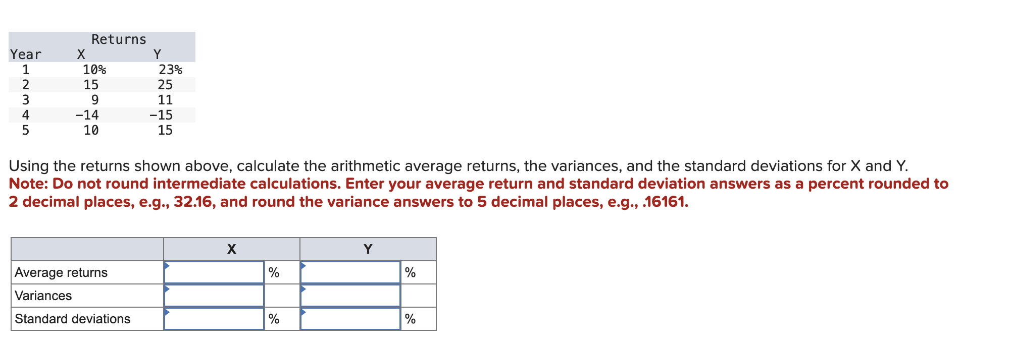 Solved Using the returns shown above, calculate the | Chegg.com