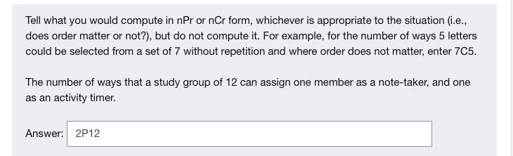 Solved Question 1 Using the formula nCr=r!(n−r)!n! Not yet | Chegg.com
