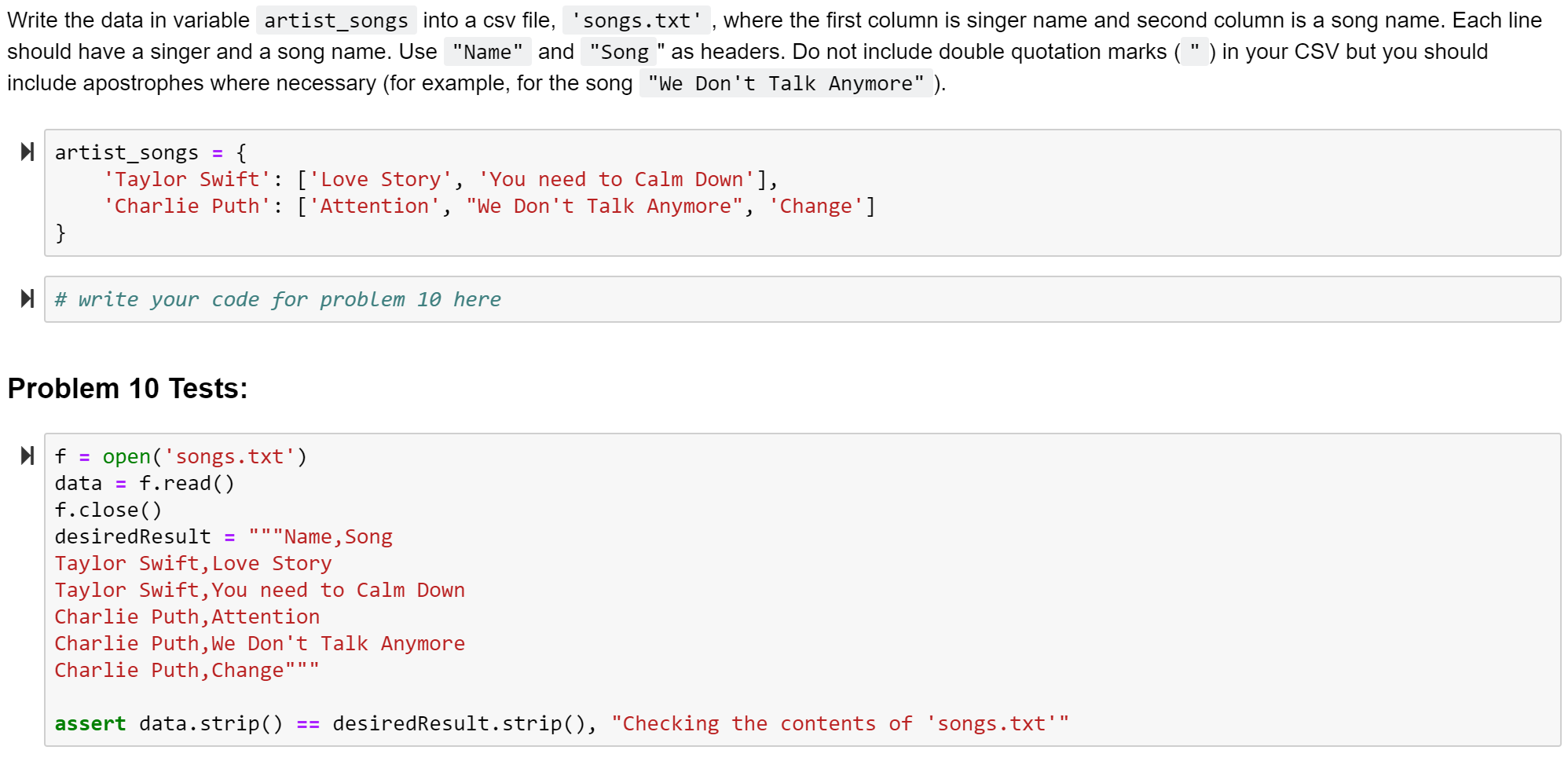 Solved Write the data in variable artist_songs into a csv | Chegg.com