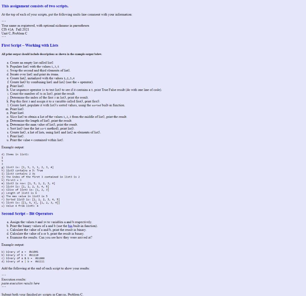 Solved This Assignment Consists Of Two Scripts At The Top 