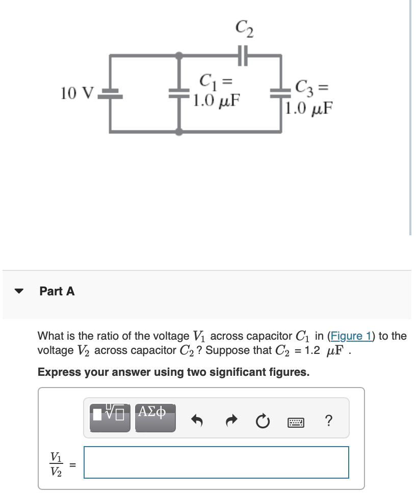 Solved Part AWhat is the ratio of the voltage V1 ﻿across | Chegg.com