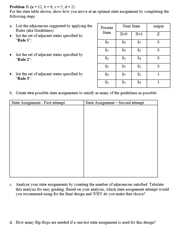 Problem 3: (a = 12,6 - 6,c=5, d - 2) For the state | Chegg.com