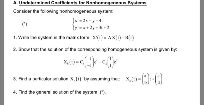 Solved A. Undetermined Coefficients for Nonhomogeneous | Chegg.com