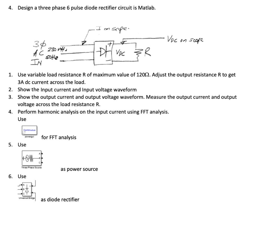Solved 4. Design a three phase 6 pulse diode rectifier | Chegg.com