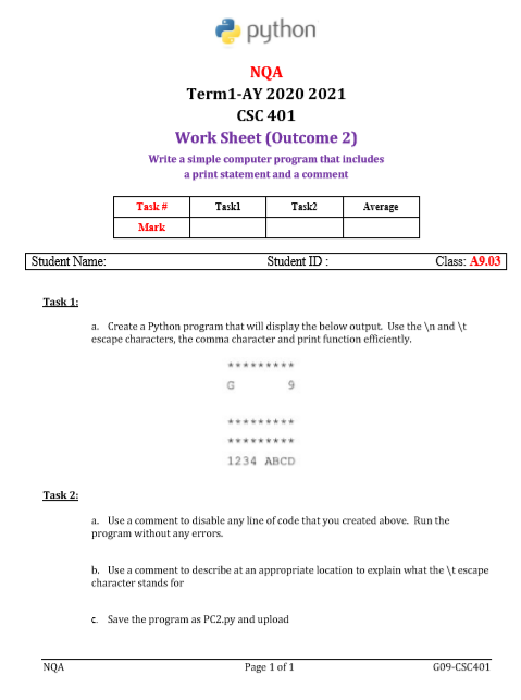Solved Create a Python program that will display the below | Chegg.com