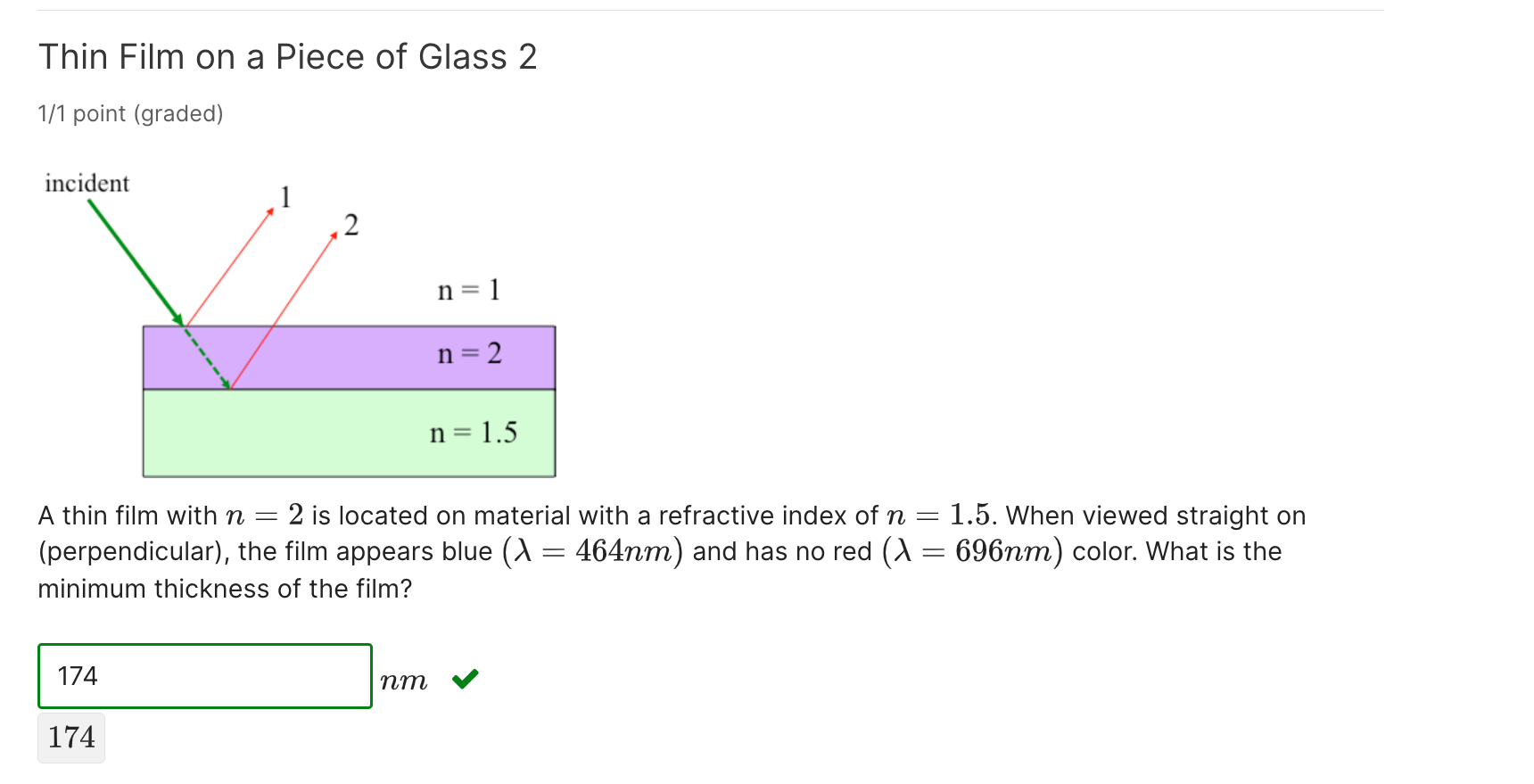 Solved Thin Film on a Piece of Glass 2 1/1 point (graded) A | Chegg.com