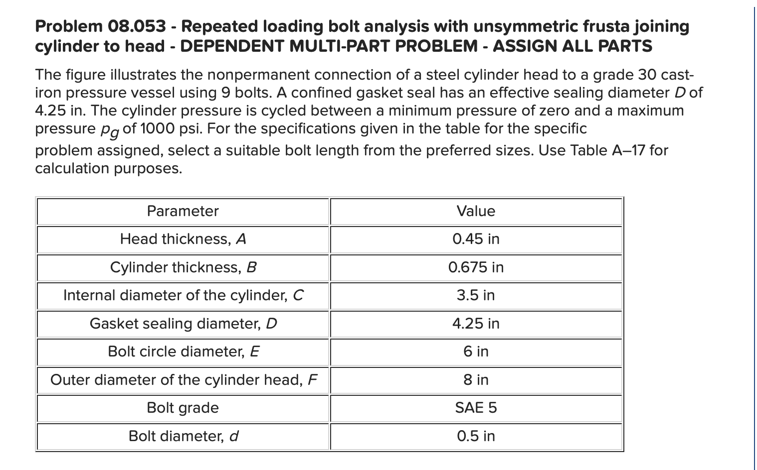 Problem 08.053 - Repeated loading bolt analysis with | Chegg.com