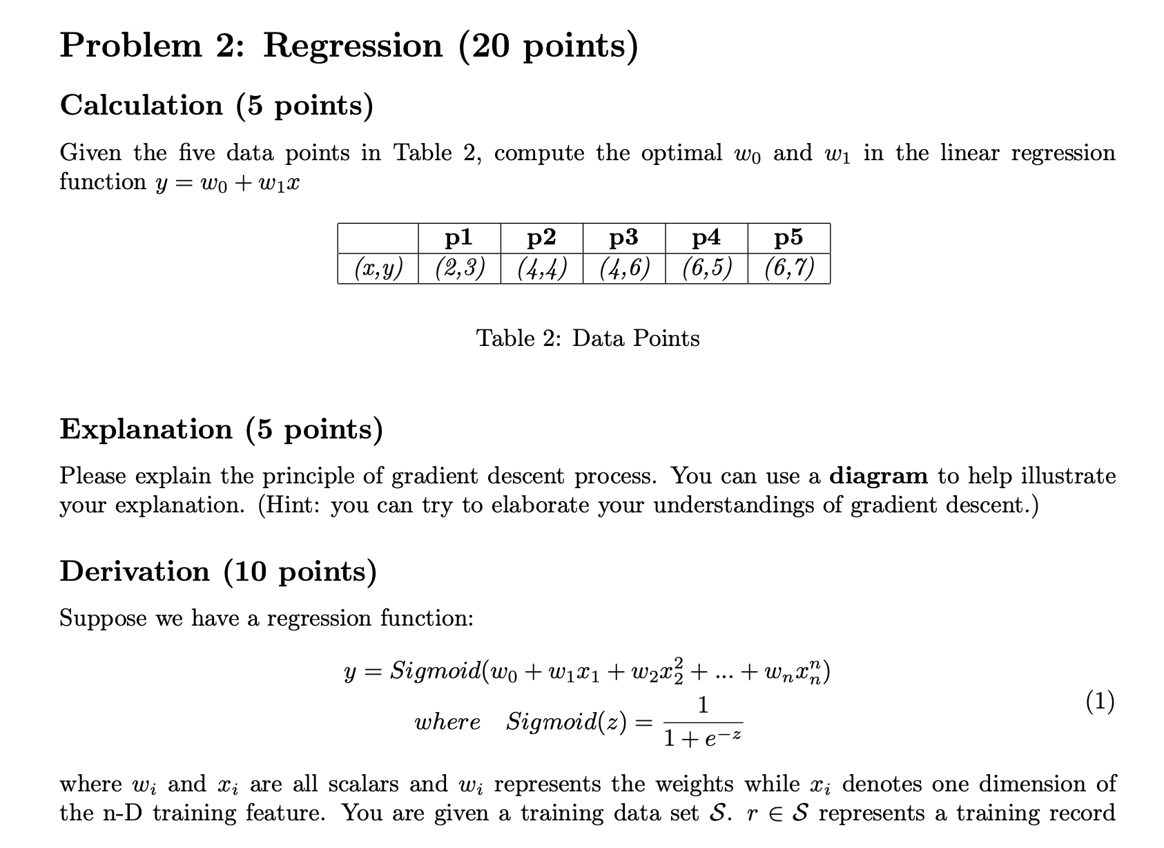 Solved Given the five data points in Table 2, compute the | Chegg.com