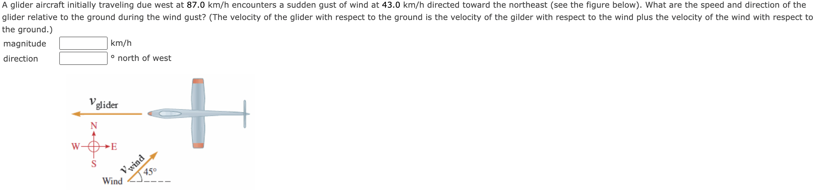 Solved the ground.) magnitude km/h direction - north of west | Chegg.com