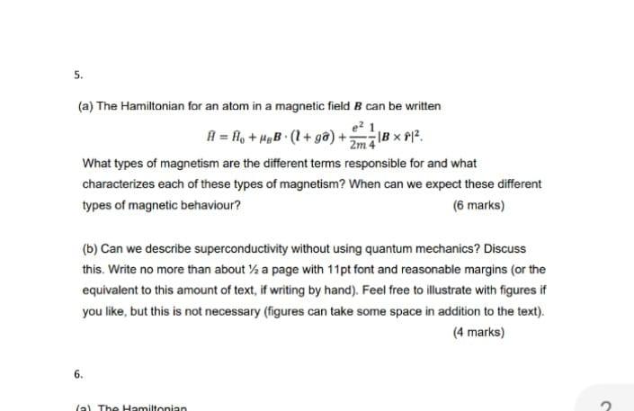Solved (a) The Hamiltonian for an atom in a magnetic field B | Chegg.com