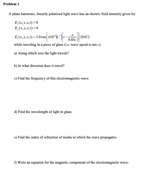 Solved Problem 1 A plane harmonic, linearly polarized light | Chegg.com