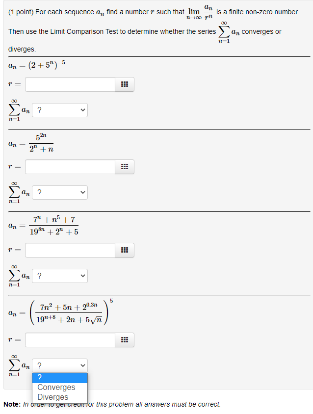 Solved an (1 point) For each sequence an find a number r | Chegg.com